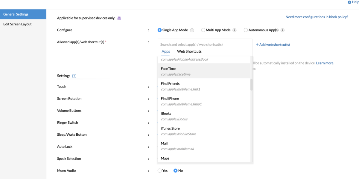 iOS Cihazlarında ManageEngine Kiosk Profili Oluşturma