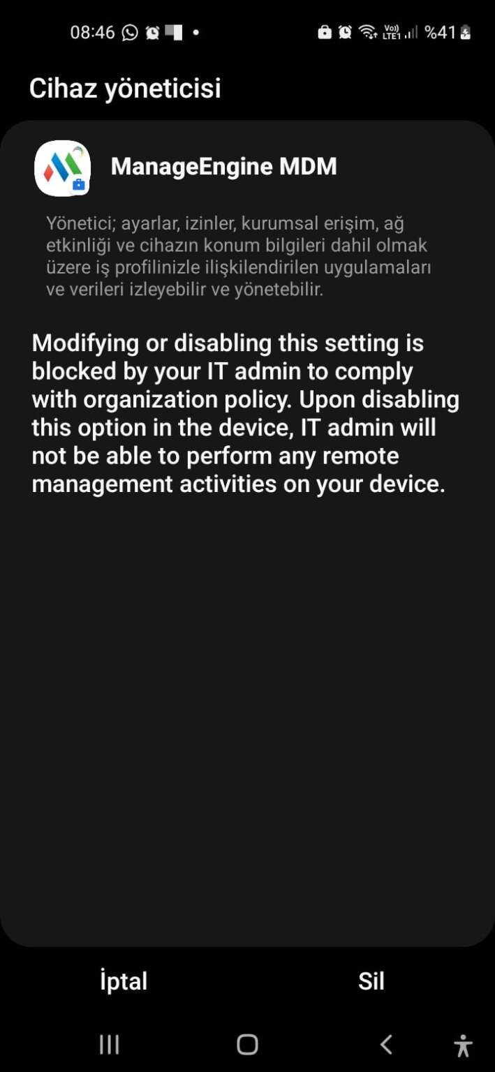ManageEngine MDM Android cihazlardan nasıl kaldırılır?